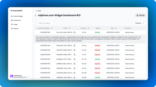 Automaticall | Phone Call AI Widgets